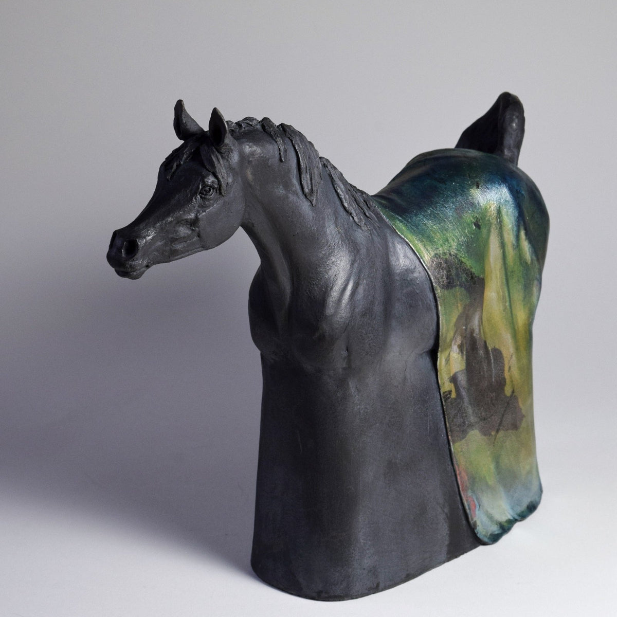 A Handful of South Wind - Raku fired ceramic horse sculpture - Susie Benes