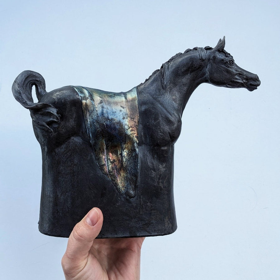 A Handful of South Wind - Raku fired ceramic horse sculpture - Susie Benes