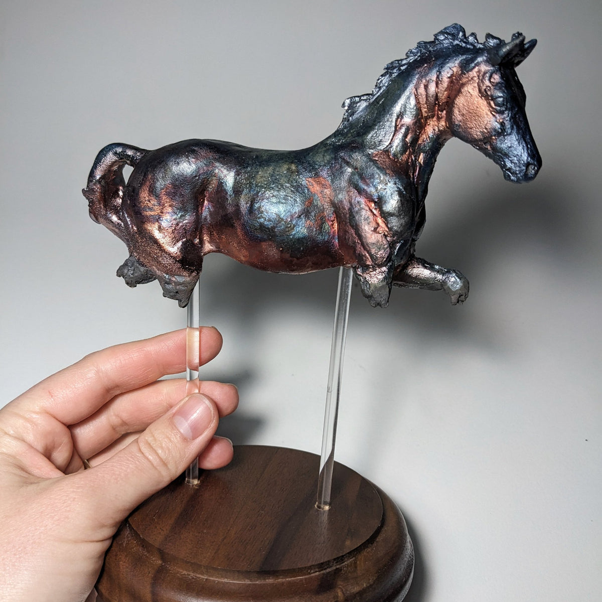 Copper Dance - unique raku ceramic horse sculpture by Susie Benes