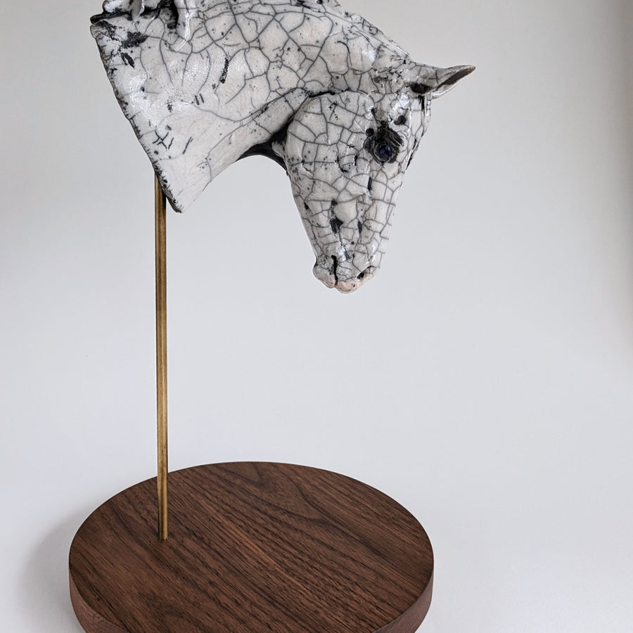 A Spring in His Step - Raku fired ceramic horse sculpture - Susie Benes