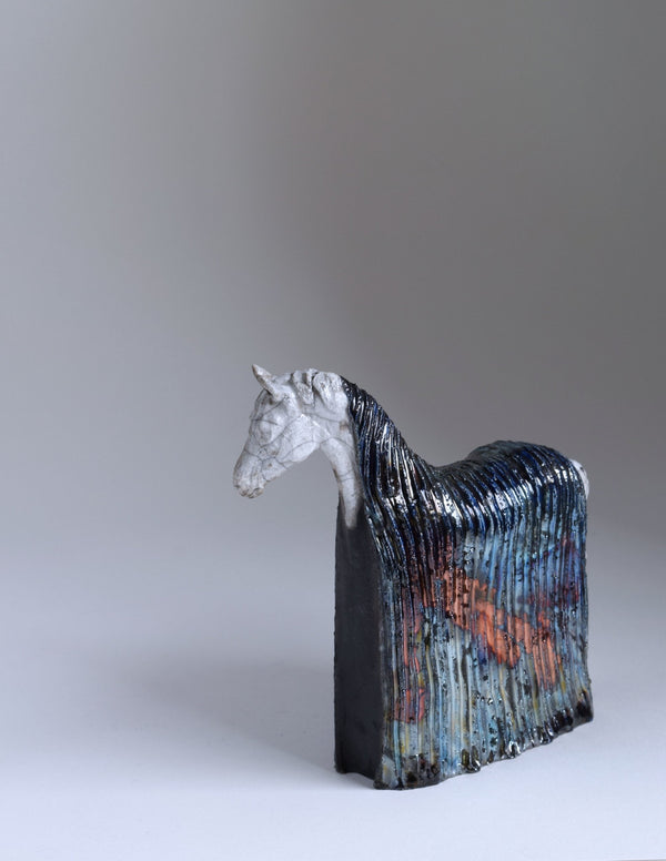 Zen Horse XI - Raku fired ceramic horse sculpture - Susie Benes